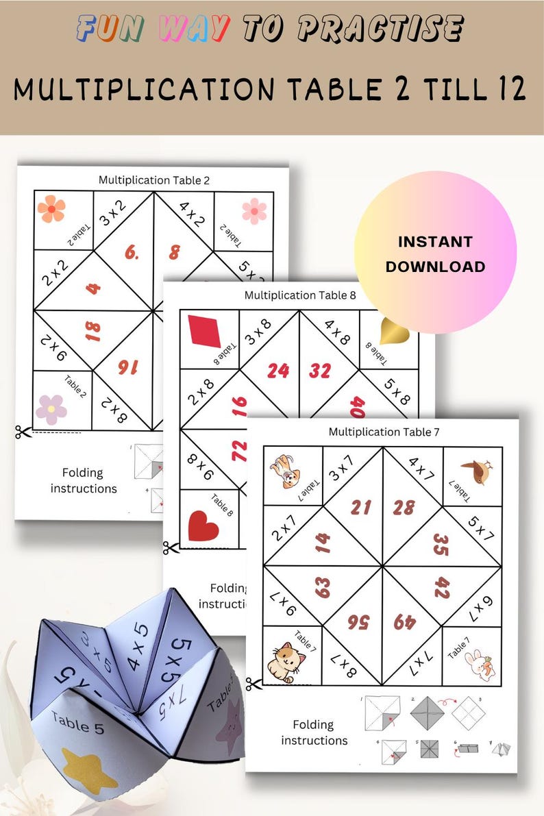 Multiplication Table, Paper Fortune Teller Activity Game, Times Table ...