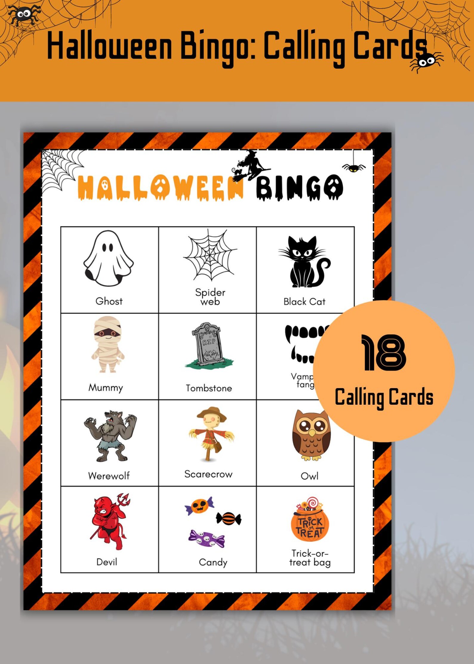 Tarjetas de bingo de Halloween, actividad de Halloween, juego de ...