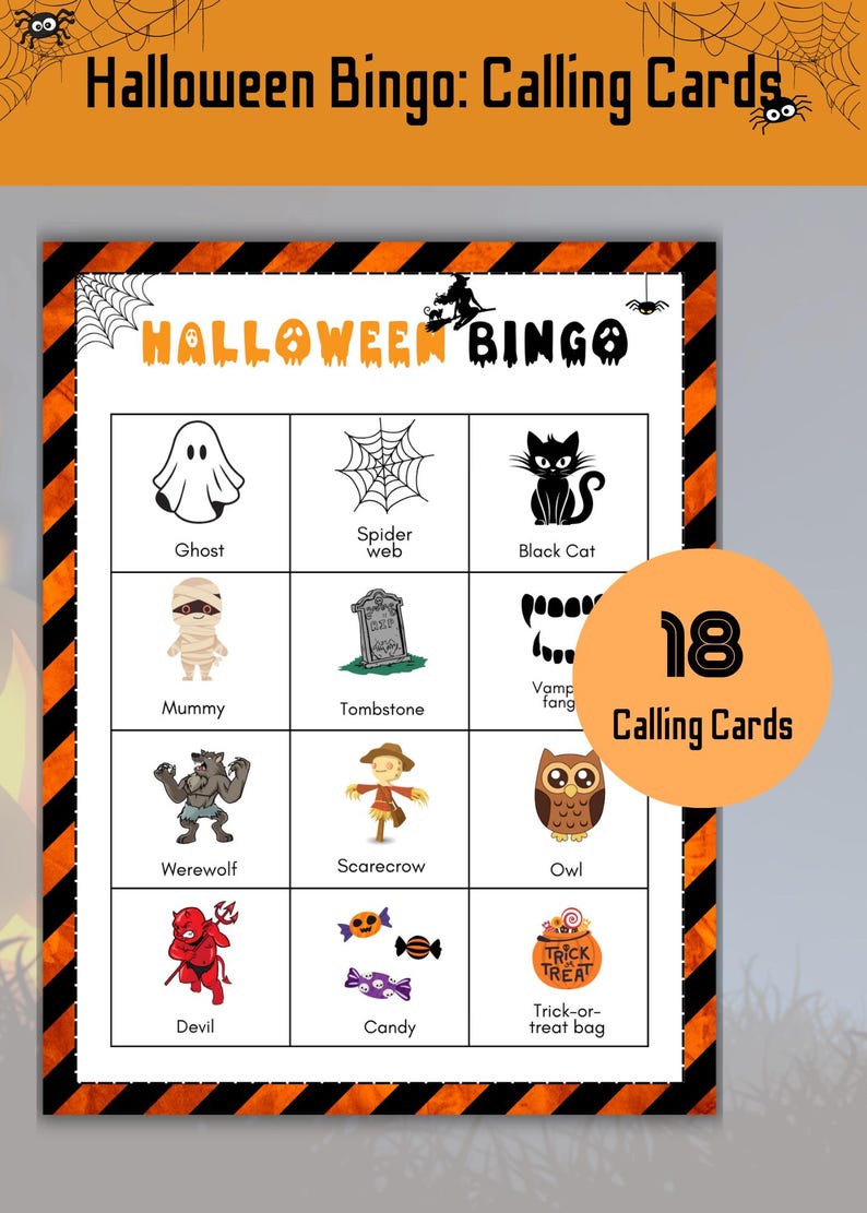 Halloween Bingo Cards, Halloween Activity, Kids Halloween Game, Family ...