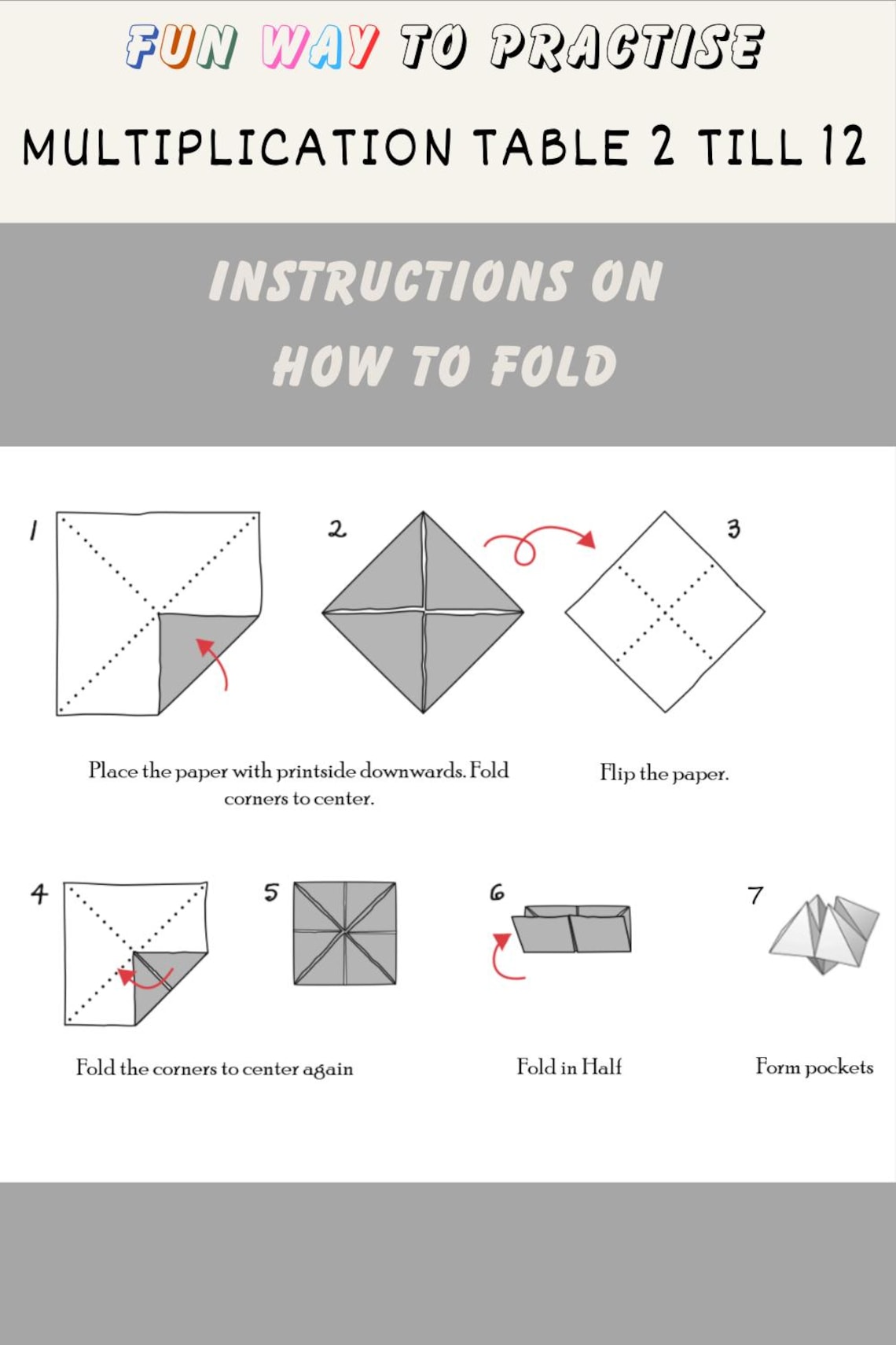 Multiplication Table, Paper Fortune Teller Activity Game, Times Table ...