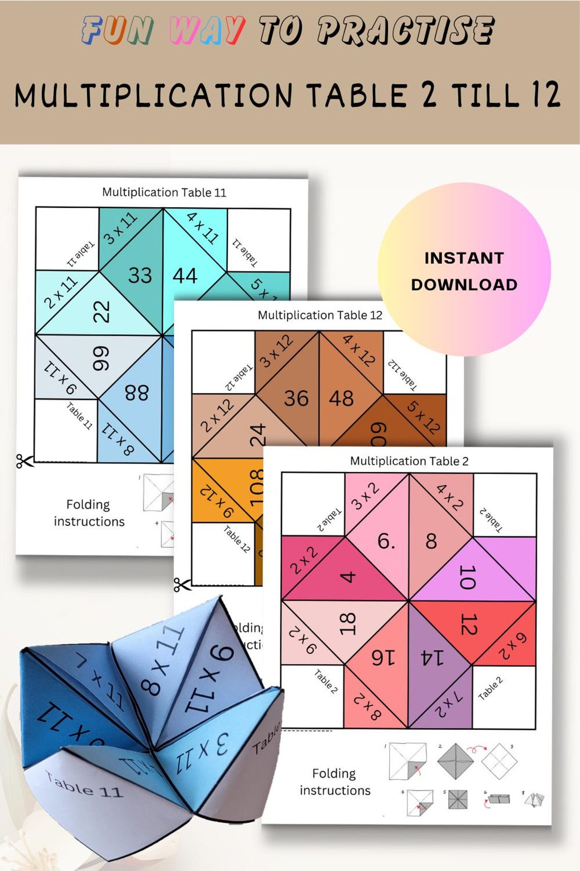 Multiplication Table, Paper Fortune Teller Activity Game, Cootie ...
