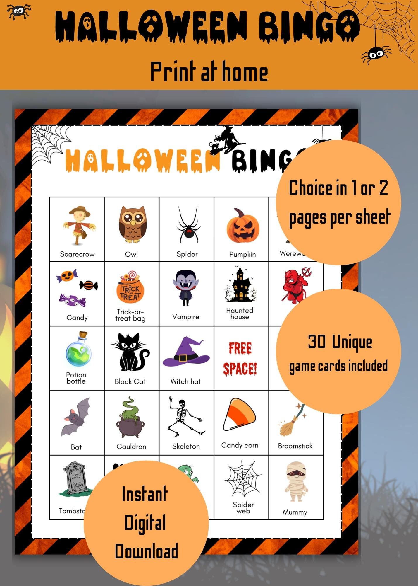 Halloween Bingo Cards, Halloween Activity, Kids Halloween Game, Family ...