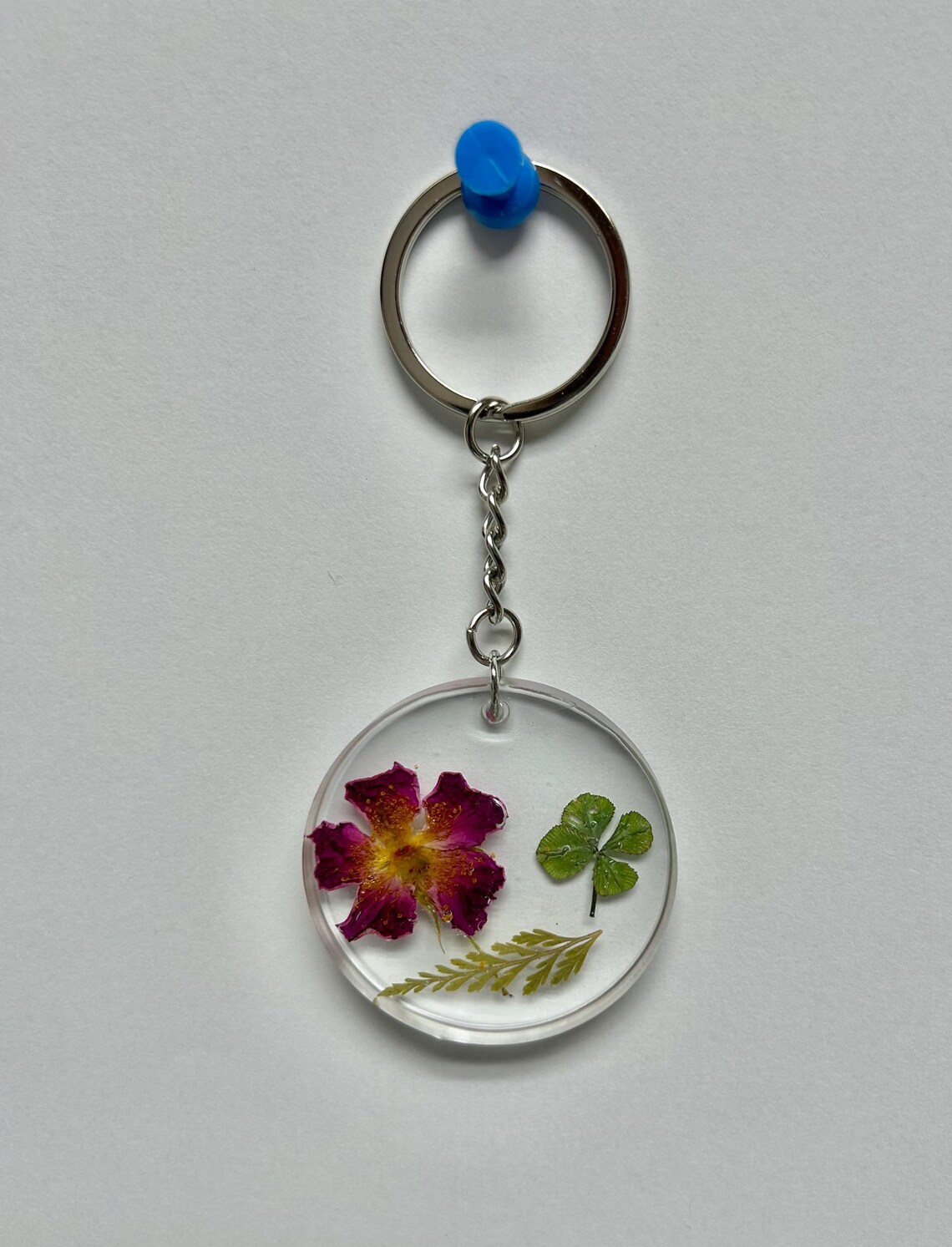 Four-leaf Clover Keychain With Purple Flower - Lucky Charm Keyring ...