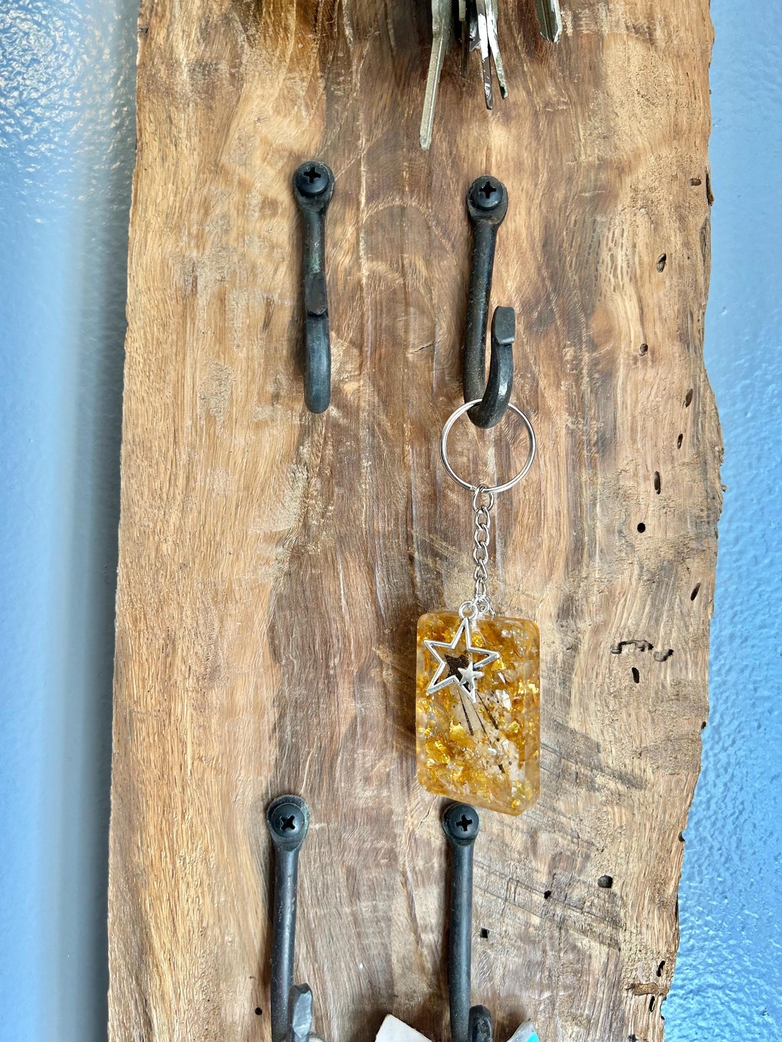 Shooting Star Gold Fire Glass Keychain - Etsy