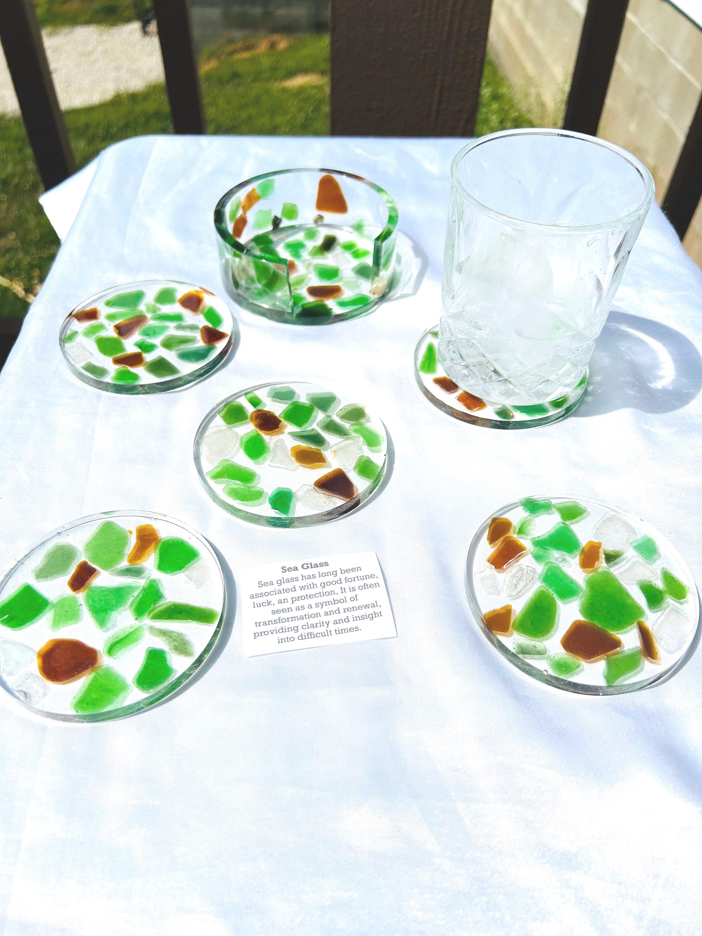 Sea Glass Coasters Set of Five – Coastal Drink Coasters, Handmade Beach ...