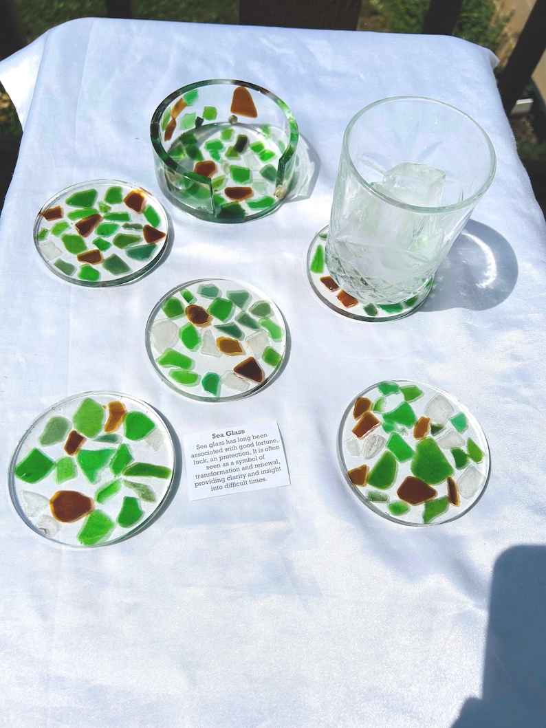 Sea Glass Coasters Set of Five – Coastal Drink Coasters, Handmade Beach ...