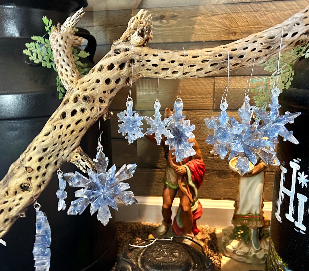 Ice Blue Star and Snowflakes Christmas Ornament Set of Twelve With a ...