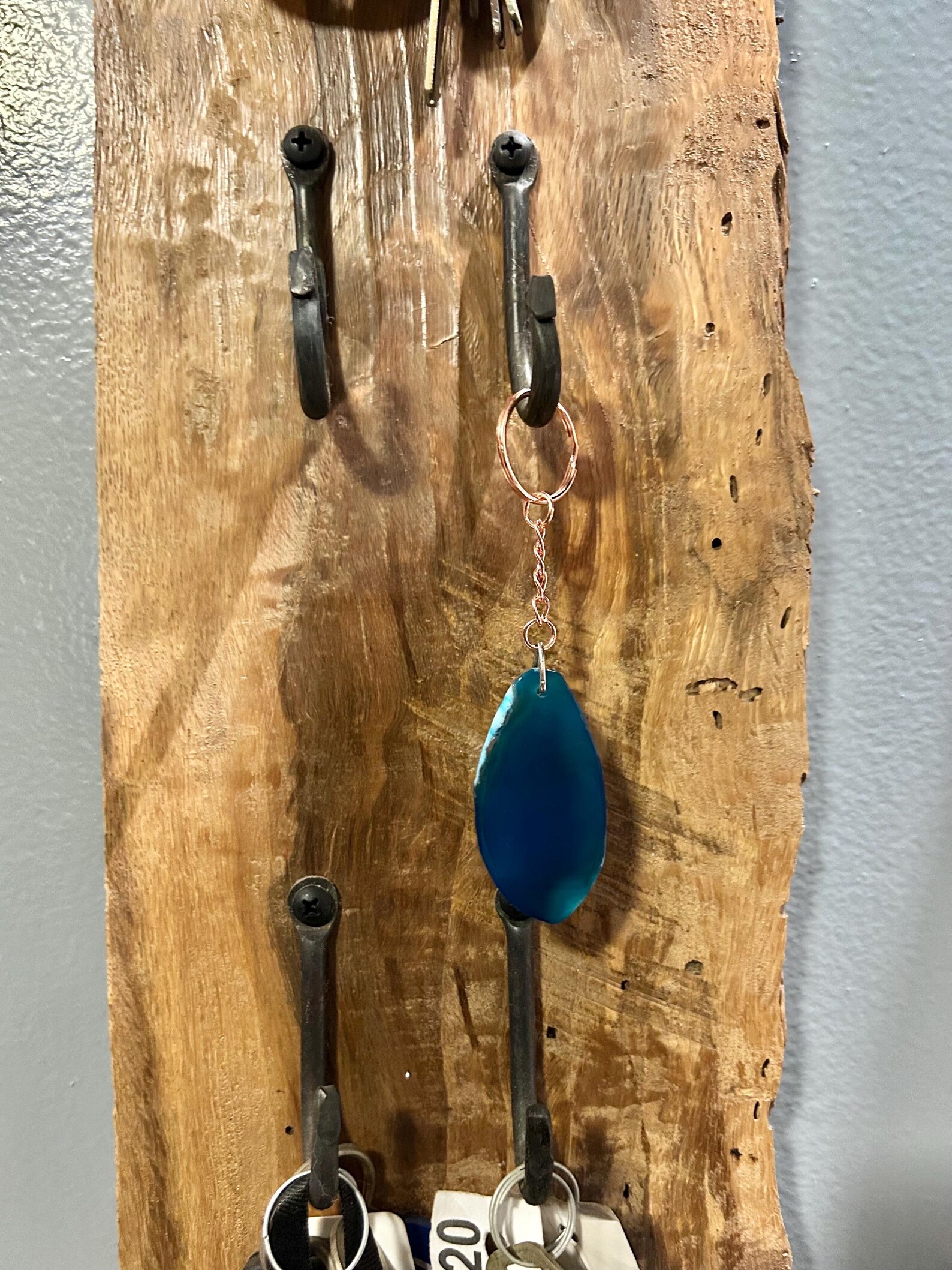 Blue White Tip Agate Keychain With Rose Gold Chain | Unique Natural ...