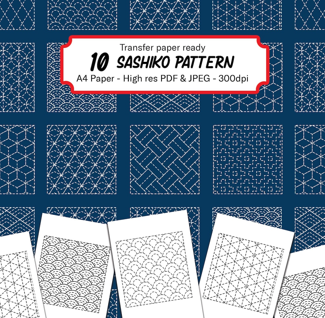 10 Printable Sashiko Embroidery Patterns Set PDF Instant Fast Download ...