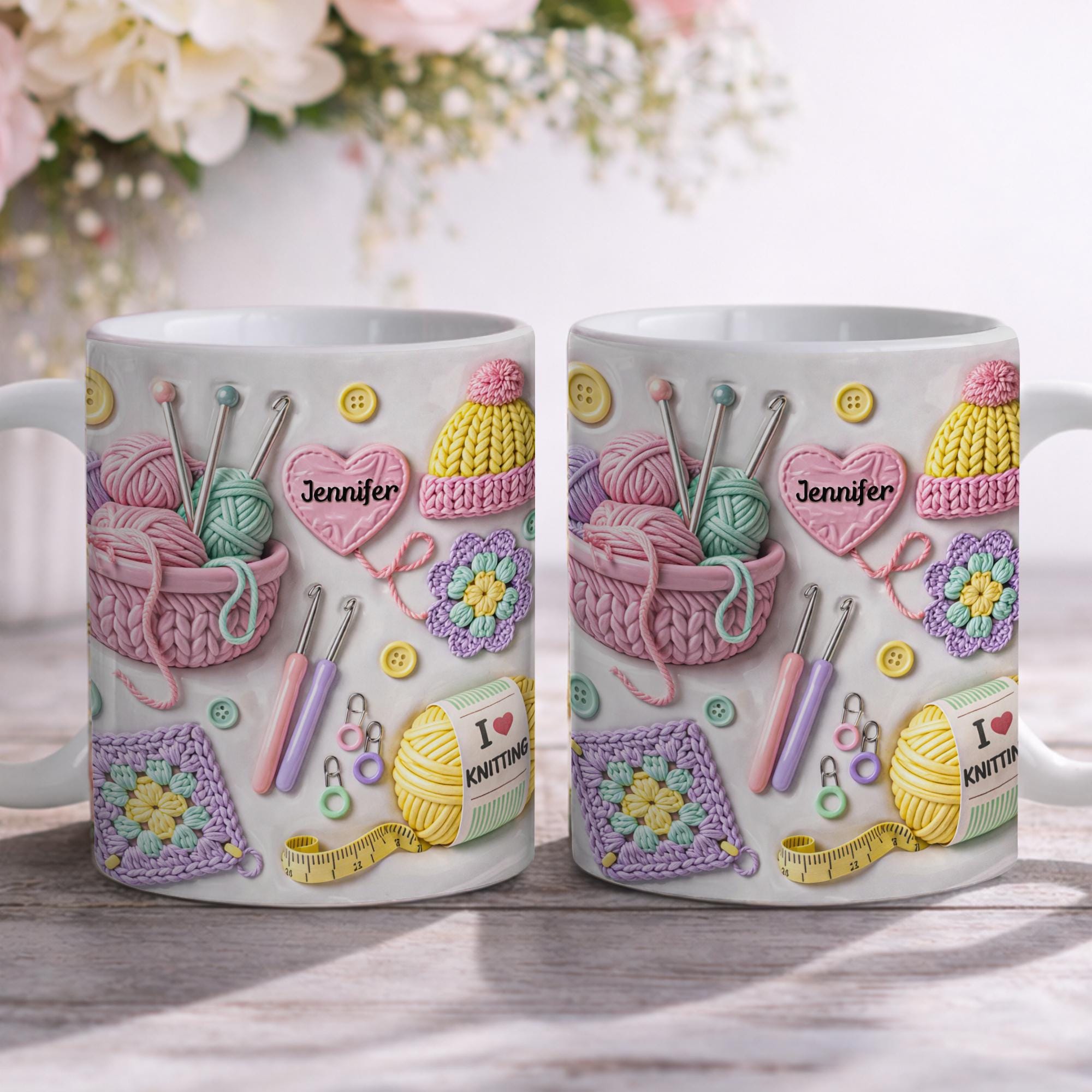Personalized Knitting Mug, Crochet Lover Gift, Custom Name Yarn Coffee ...