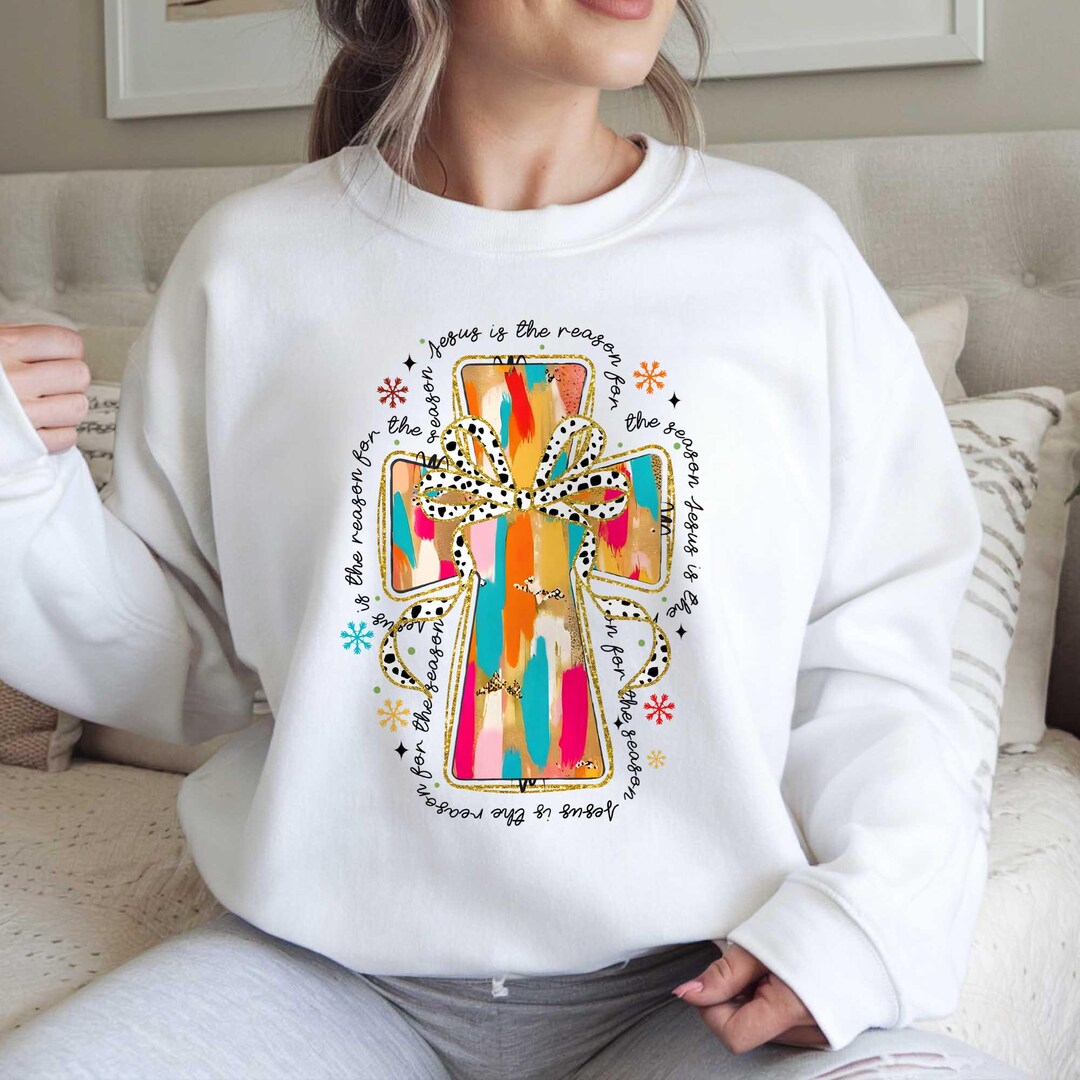 Colorful Coquette Glitter Jesus Cross Png, Christian Xmas Brushstroke ...