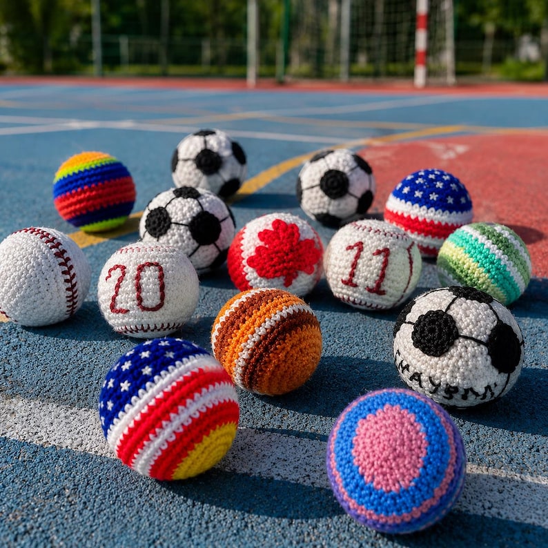 Hand Crochet Hacky Sack Set, Custom Name/number Crochet Stress Ball ...