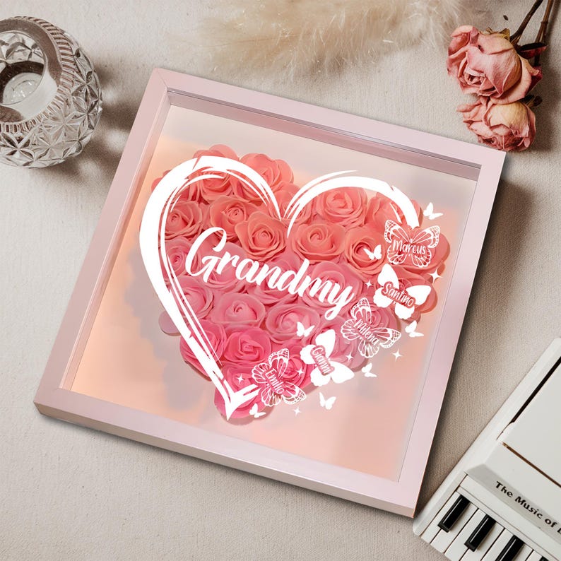 Personalized Flower Heart Shadow Box for Mom, Roses Shadowbox With ...