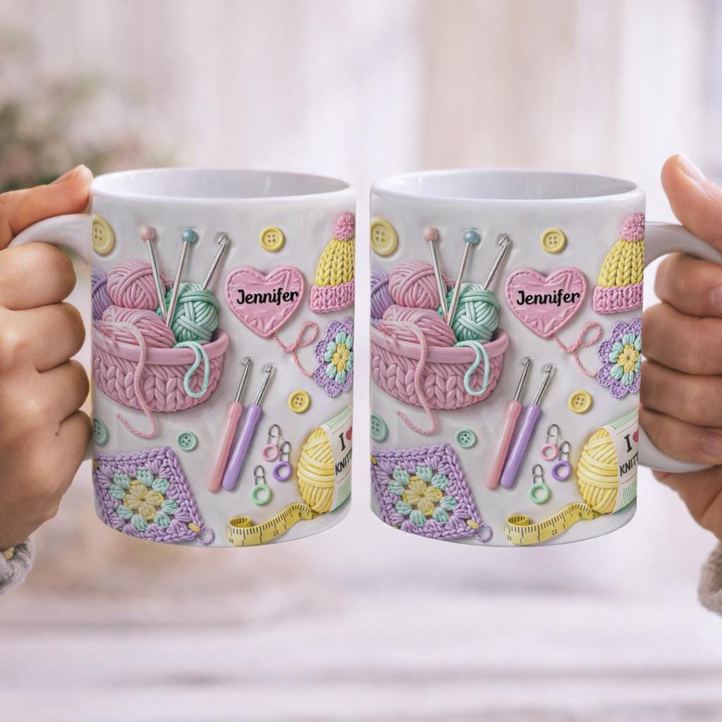 Personalized Knitting Mug, Crochet Lover Gift, Custom Name Yarn Coffee ...