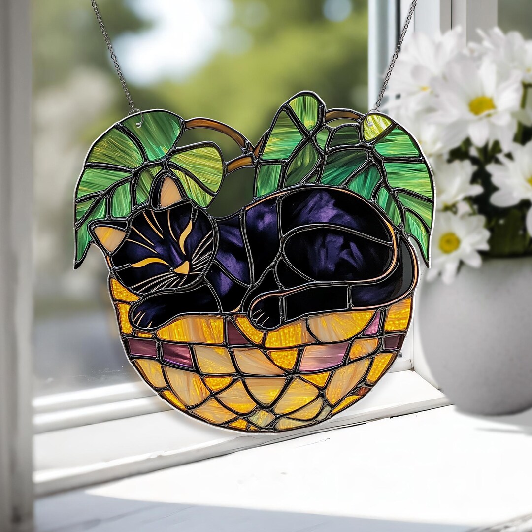 Cute Sleep Cat Acrylic Suncatcher, Cute Window Hanging, Plant ...