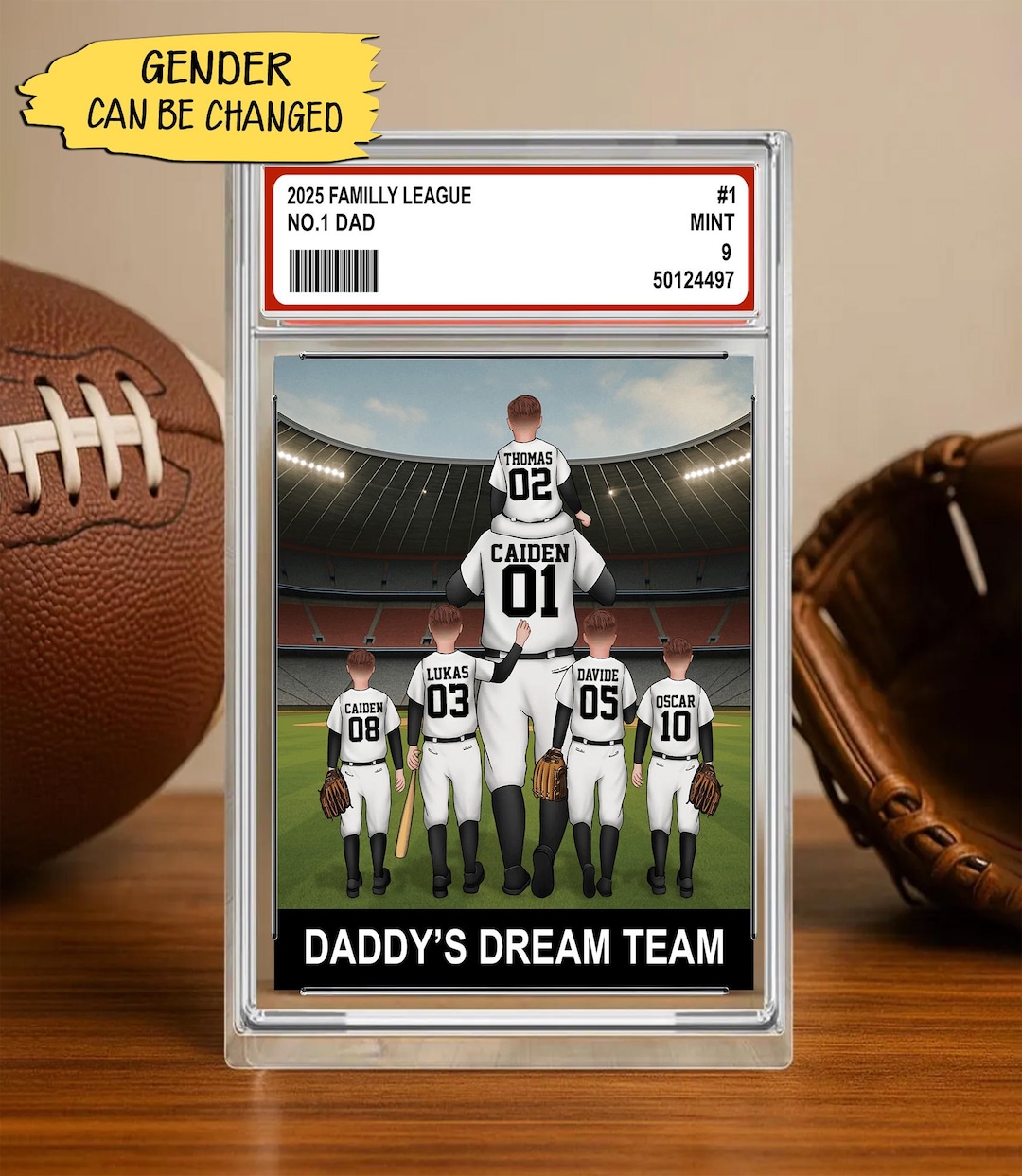 Baseball No. 1 Dad Man & Kids Trading Card Style Personalized Acrylic ...
