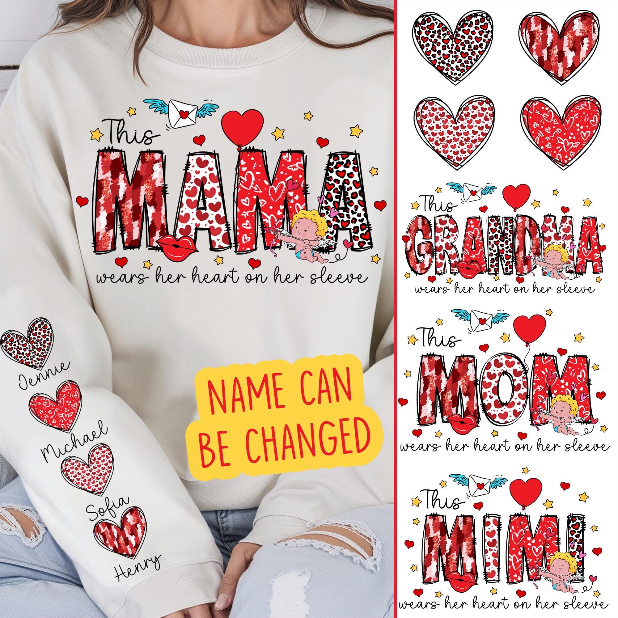 Custom This Mama Wears Her Heart on Her Sleeve Shirt, Personalized ...