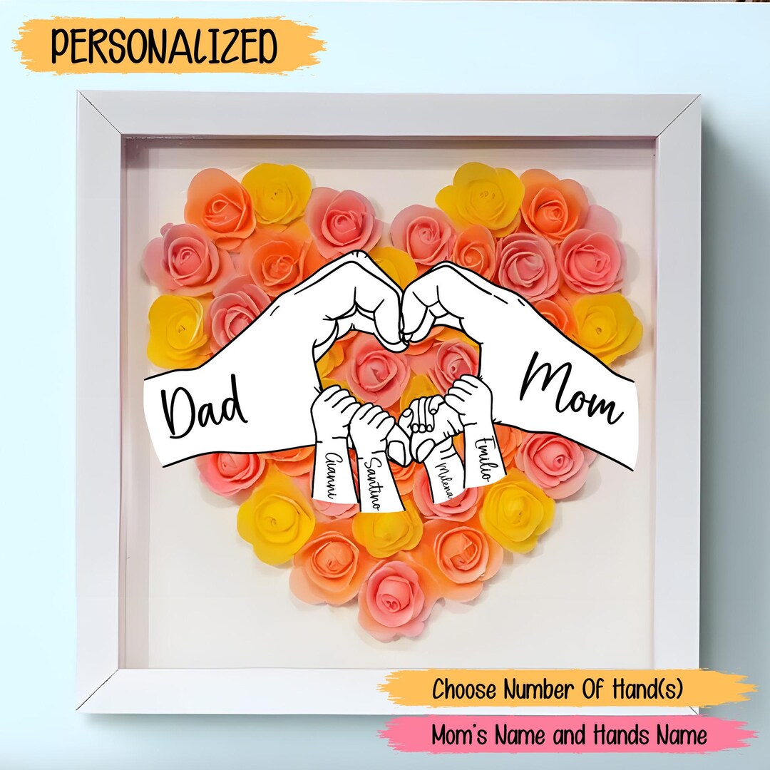 Personalized Flower Handprints Shadow Box for Mom Gift,mom Heart Flower ...