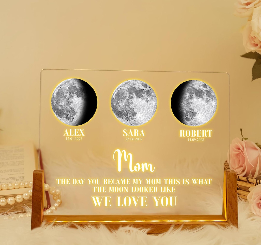 Personalized Moon Phase by Date Gift, Custom Mom Moon Phase Night Light ...