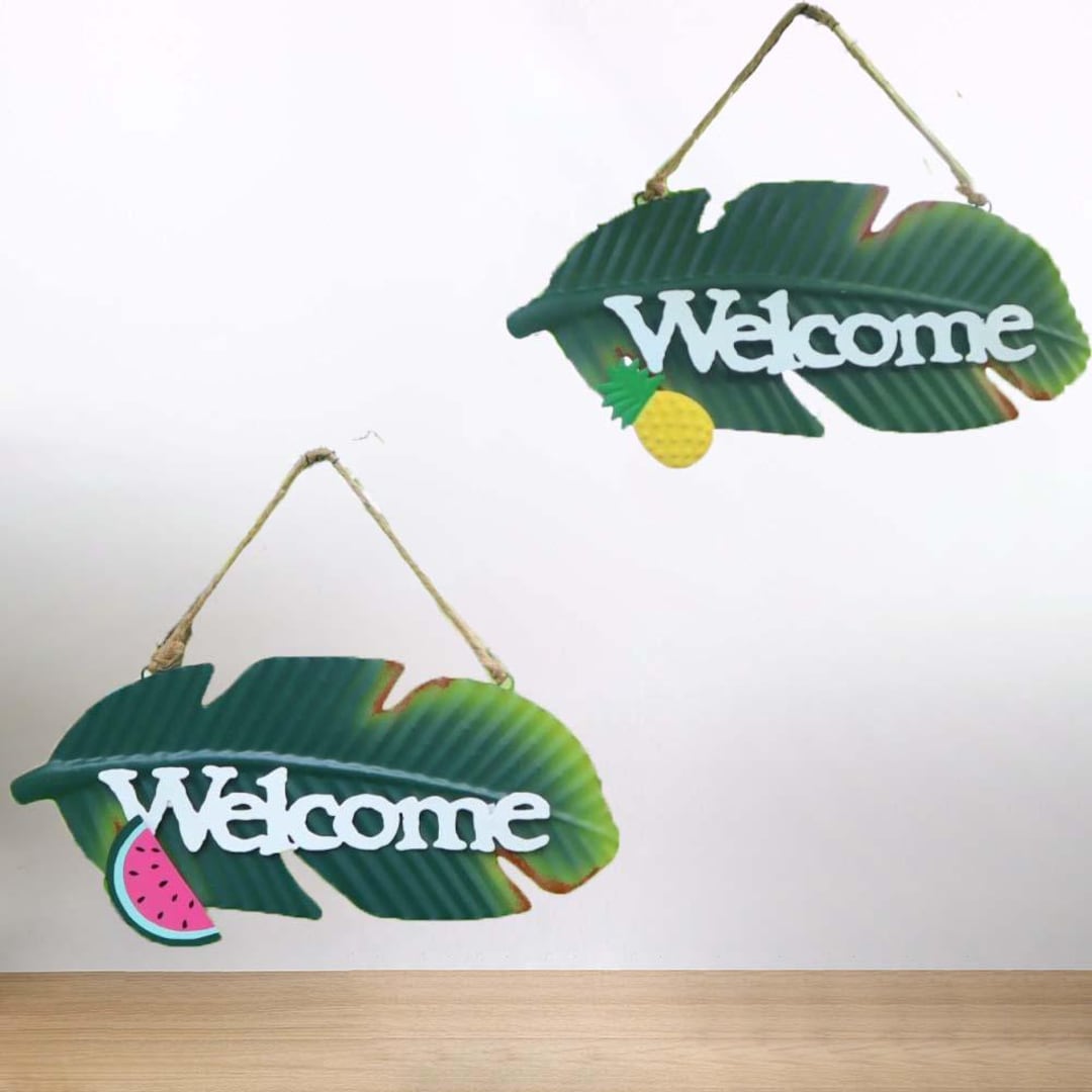 Tropical Leaf Welcome Sign With Fruit Accent – Summer Door or Wall ...