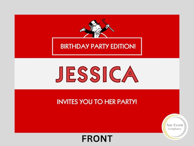 Editable Monopoly Board Game Party Invitation | Printable Kids Birthday ...