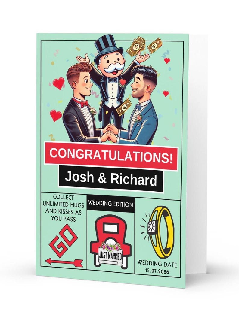 Monopoly Themed Wedding Card | Digital Download or Print | Same Sex ...