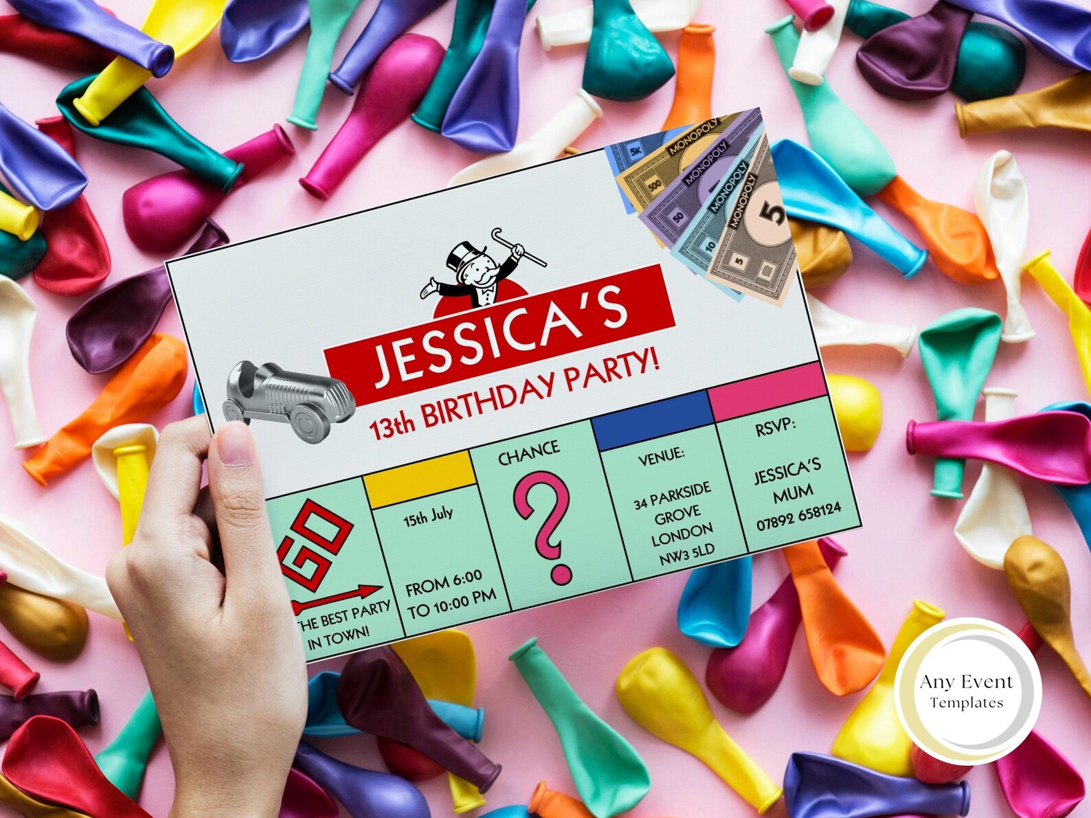Editable Monopoly Board Game Party Invitation | Printable Kids Birthday ...