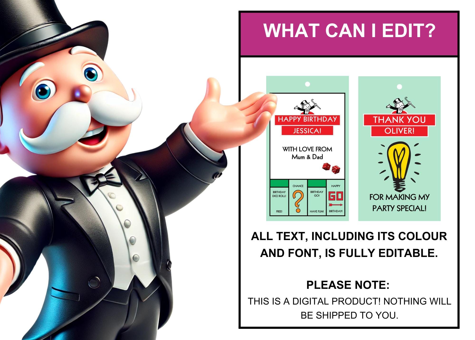 Monopoly-themed Thank You Tag | Favor | Birthday Gift Tag | Favor Label ...