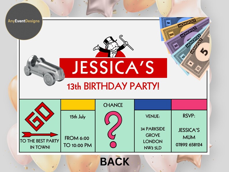 Monopoly-themed Board Game Invite | Editable Birthday Invitation ...