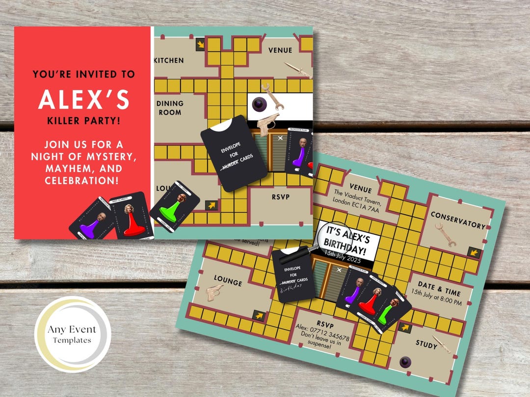 Cluedo-themed Birthday Invitation: Unique Digital Board Game Night ...