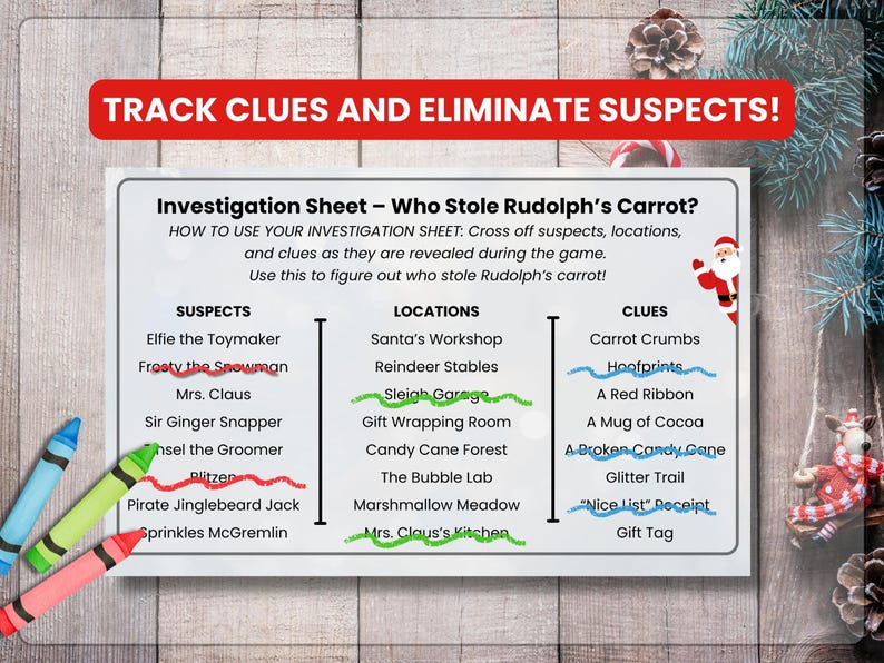 Christmas Mystery Game for Kids & Family | Xmas Games | Clue | Rudolph ...