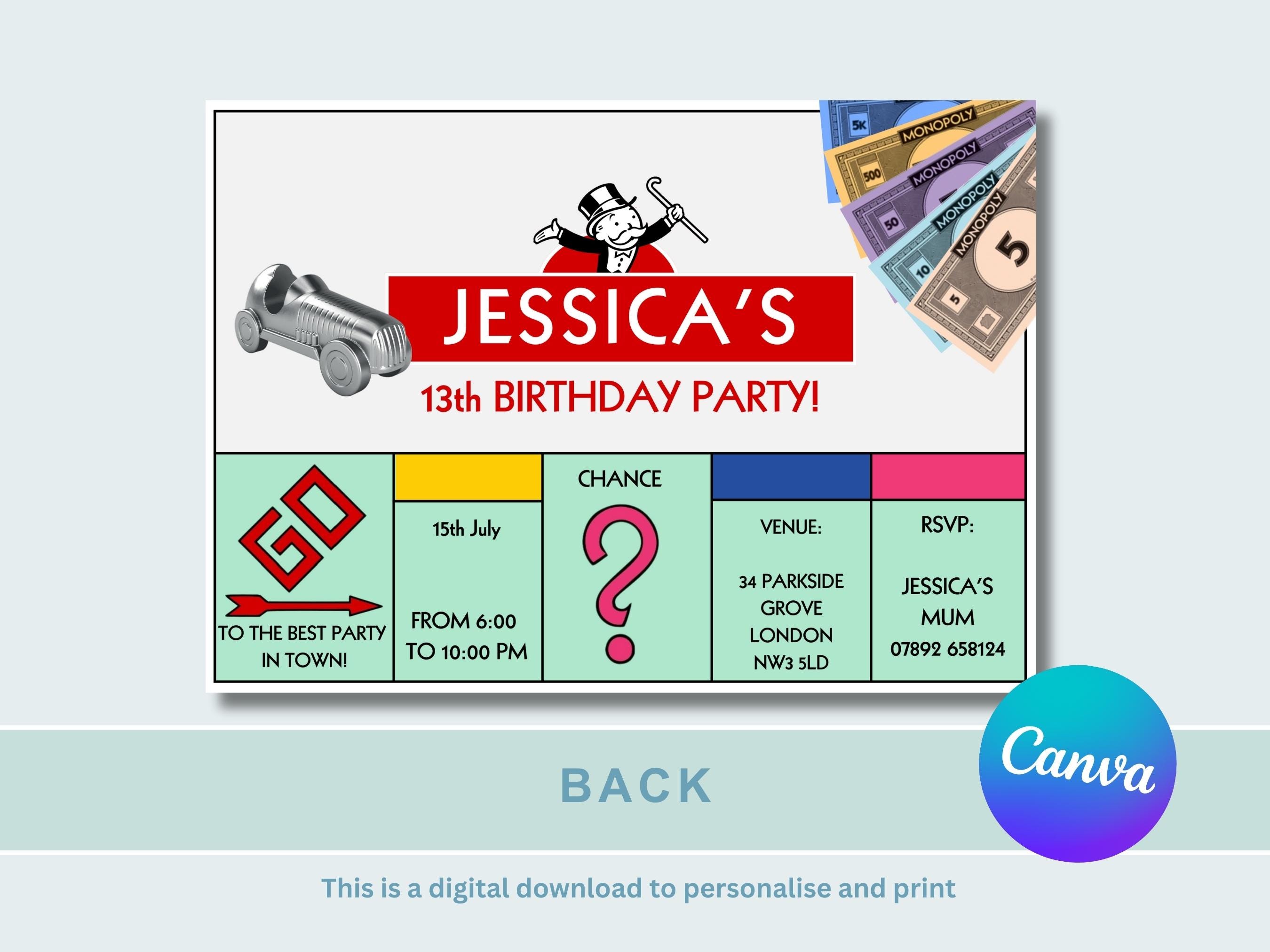 Monopoly-themed Birthday Party Invitation | Editable Birthday ...