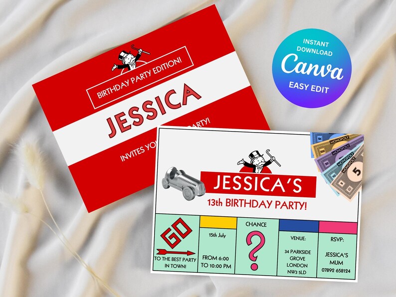 Monopoly-themed Birthday Party Invitation | Editable Birthday ...