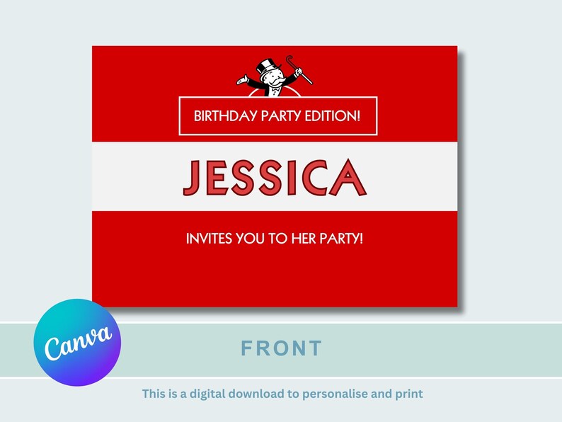 Monopoly-themed Birthday Party Invitation | Editable Birthday ...