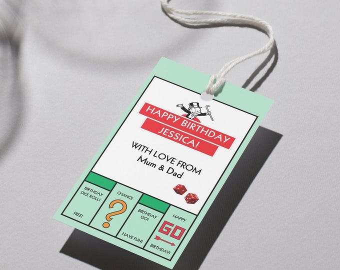 Monopoly-themed Thank You Tag | Favor | Birthday Gift Tag | Favor Label ...