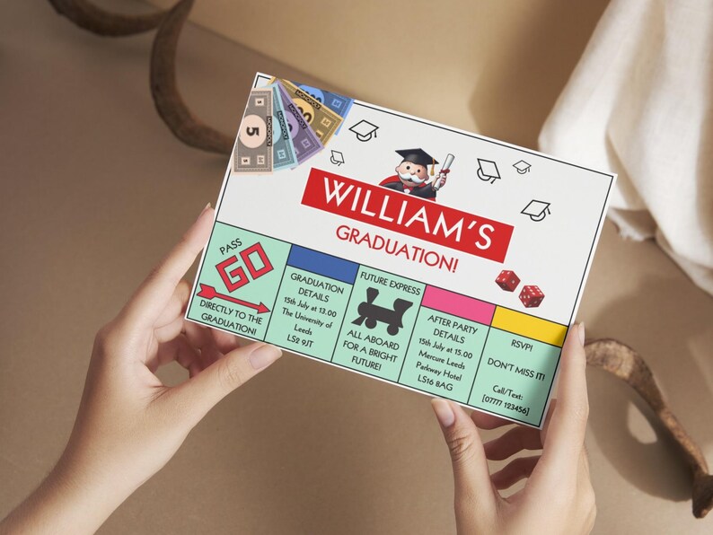 Monopoly-themed Graduation Invitation | Custom DIY Grad Card Invite ...