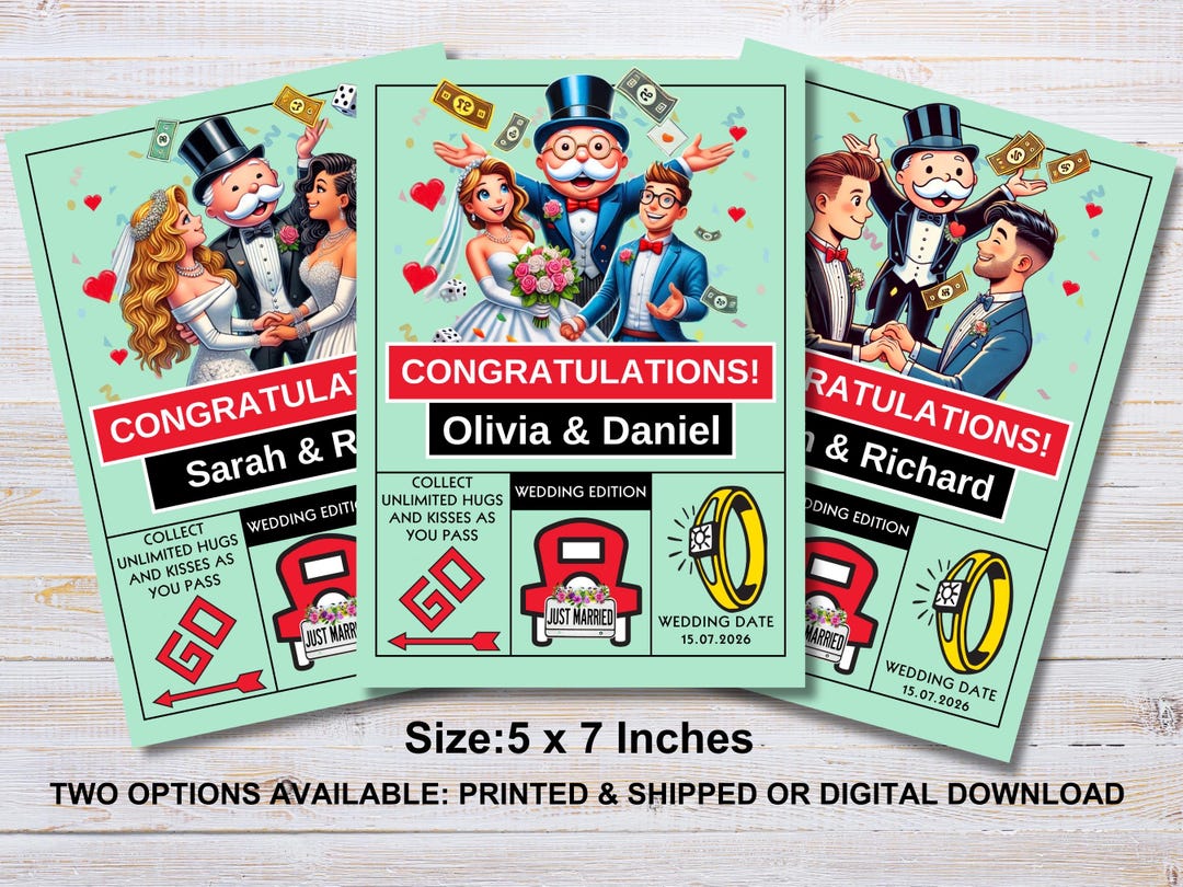 Monopoly Themed Wedding Card | Digital Download or Print | Same Sex ...