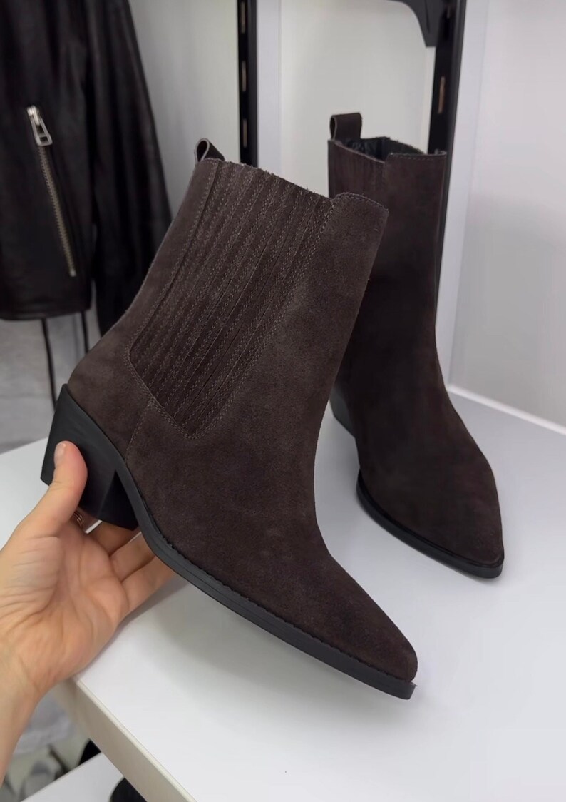 Ankle Boots. Cossacks Chocolate Suede With Leather Lining - Etsy