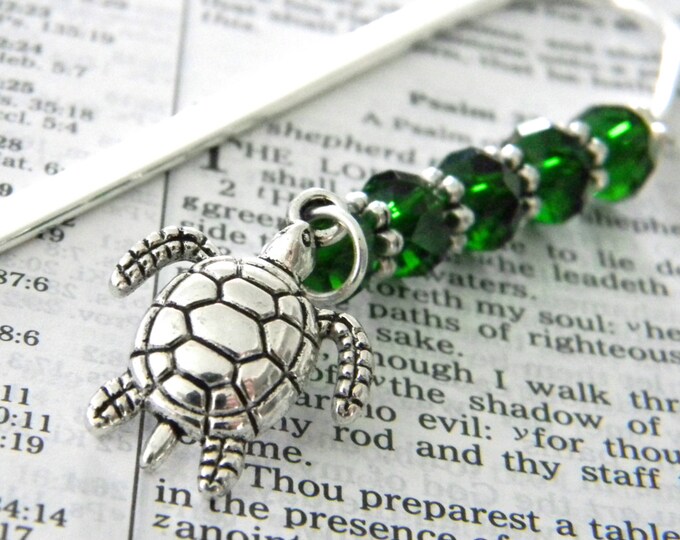 Sea Turtle Bookmark With Green Glass Beads Shepherd Hook Steel Bookmark ...