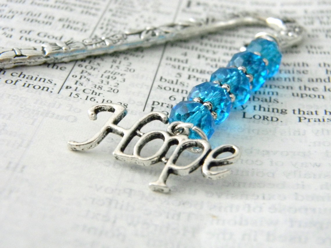 Fancy Hope Bookmark With Blue Glass Beads Shepherd Hook Silver Color - Etsy