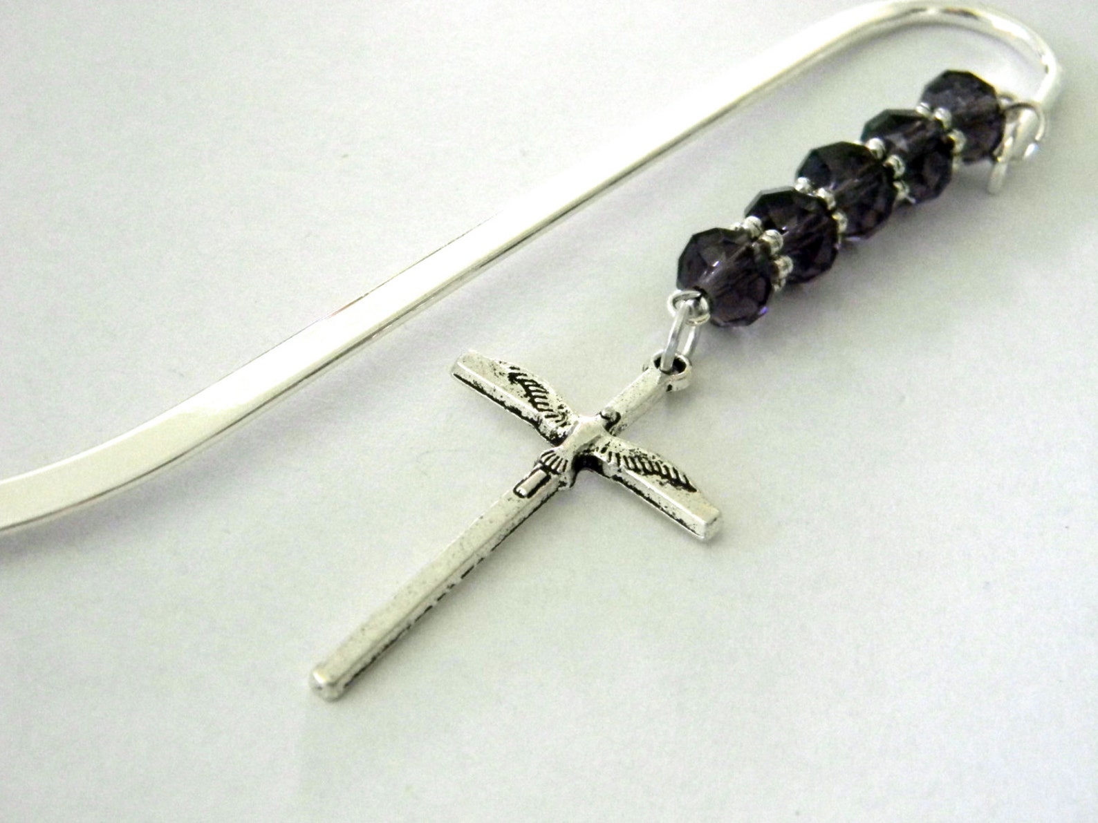 Holy Spirit Cross Bookmark With Purple Glass Beads Silver Plated Steel ...