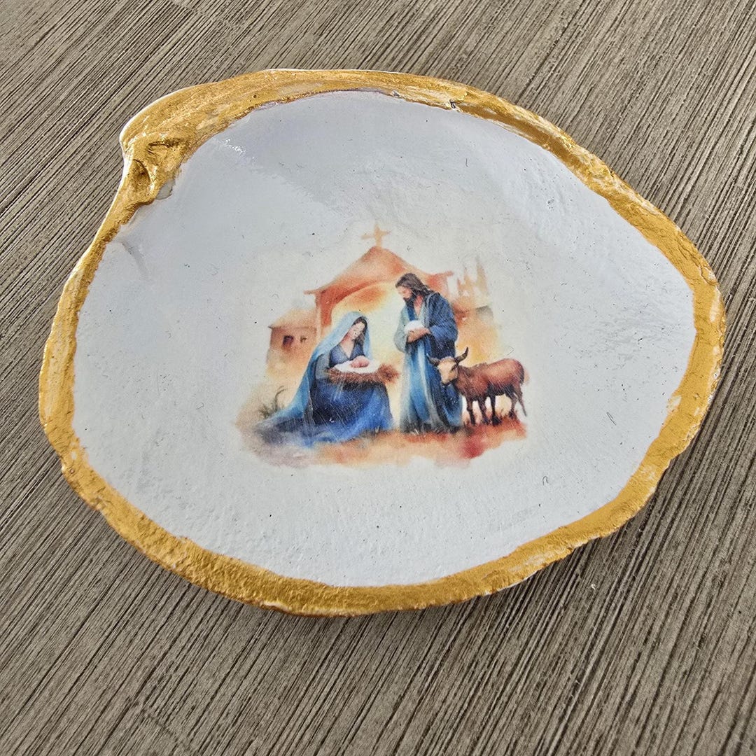 Decoupage Nativity Trinket Dish Jewelry Dish Clam Shell - Etsy