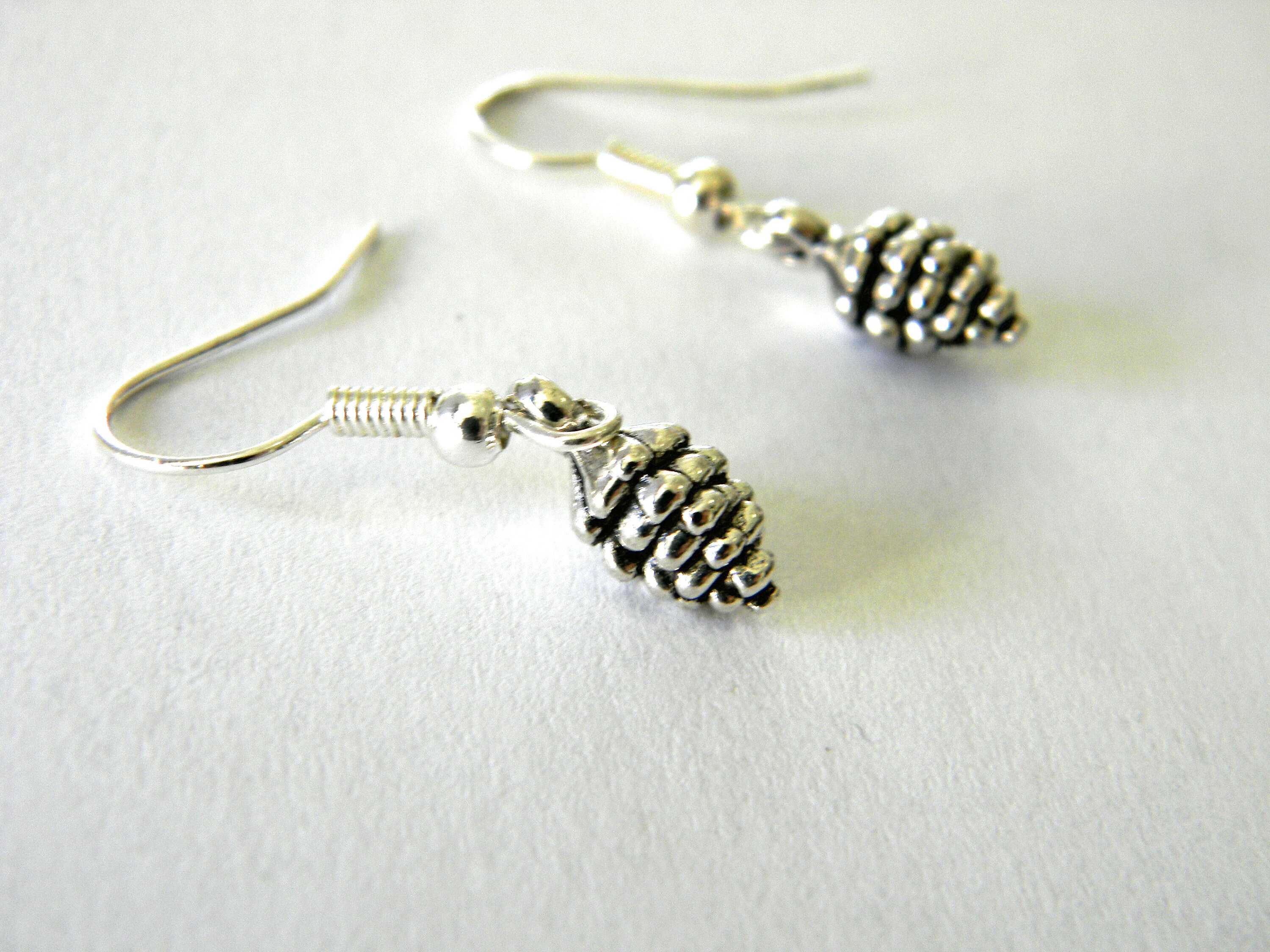 Pine Cone Earrings Silver Color Dangle Earrings Petite Nature Earrings ...