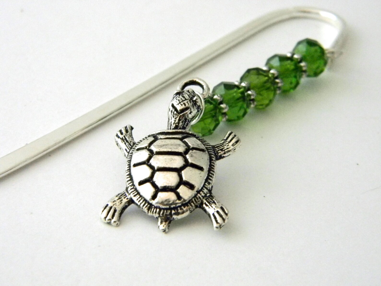 Turtle Bookmark With Green Glass Beads Shepherd Hook Steel | Etsy