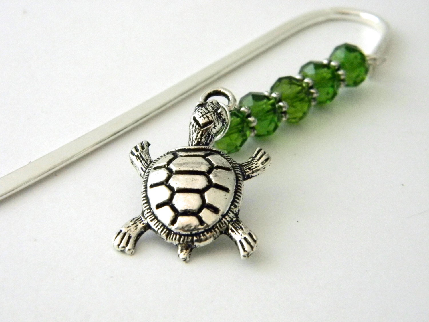 Turtle Bookmark With Green Glass Beads Shepherd Hook Steel Bookmark ...