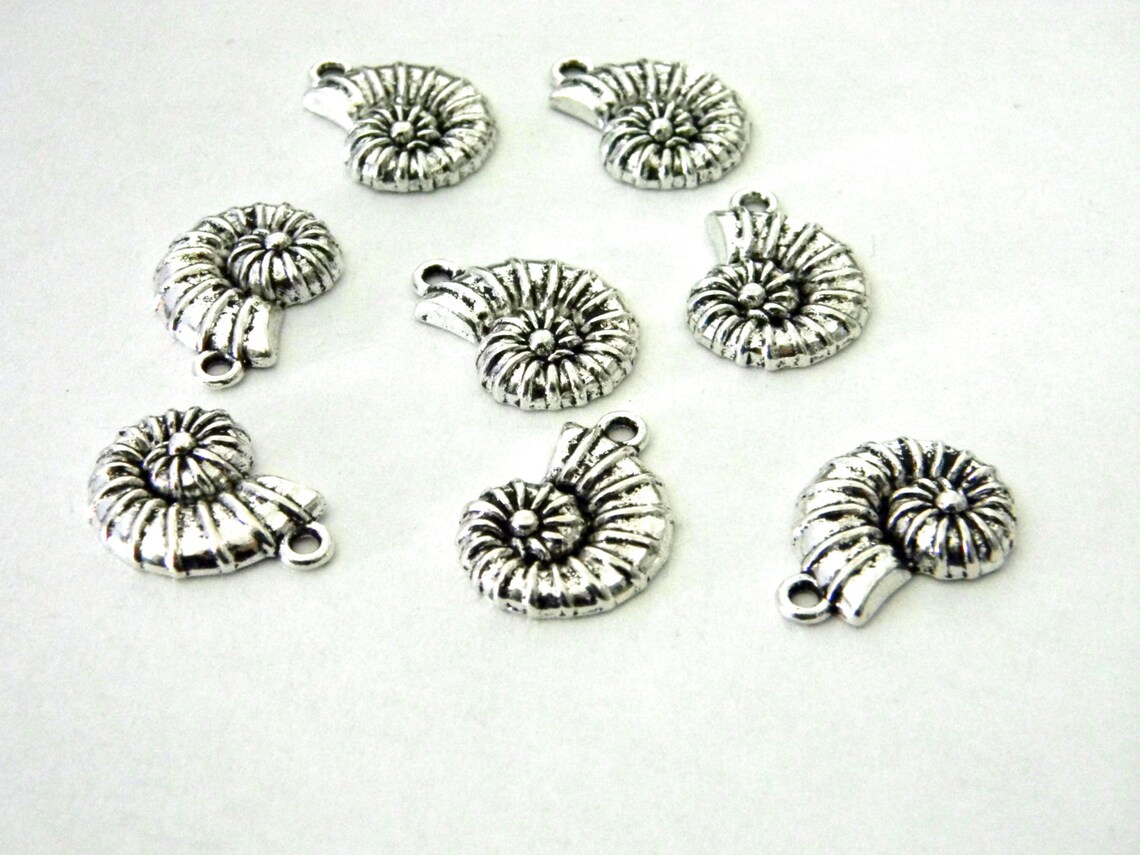 Nautilus Shell Charm Set of Eight Silver Color Spiral Charm | Etsy
