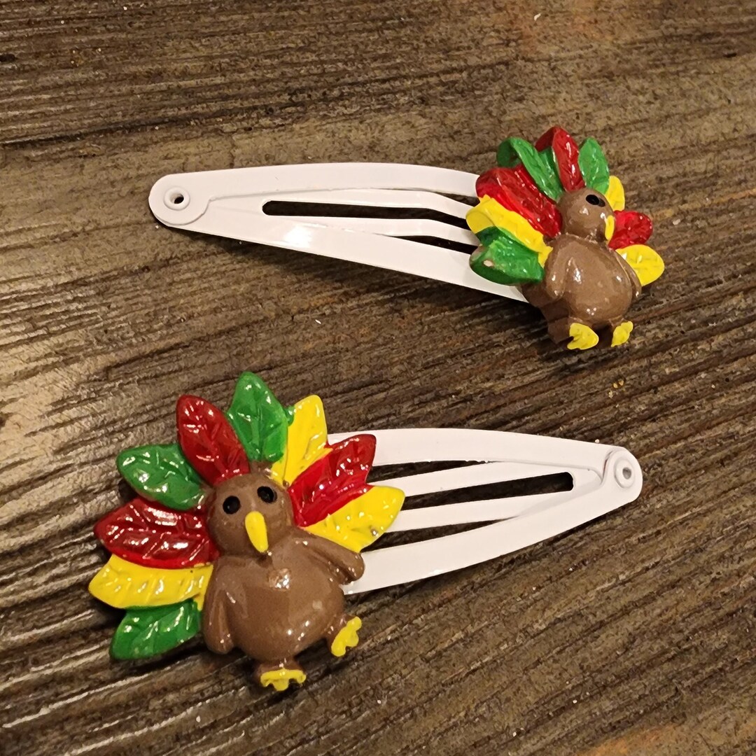 Turkey Hair Clips, Set of Two White Hair Clips, Metal Snap Barrette ...