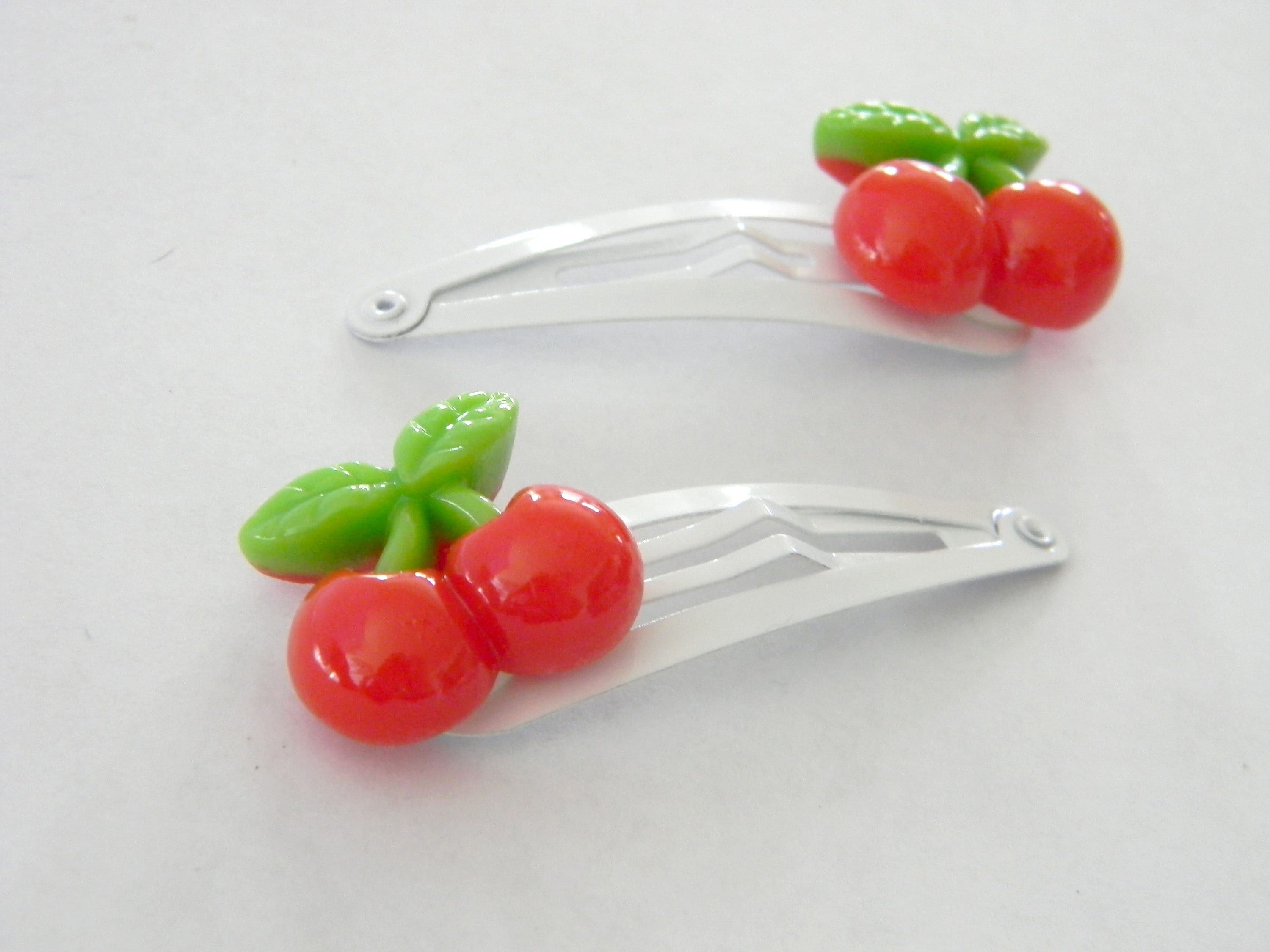 Red Cherry Hair Clips Set of Two White Hair Clips Metal Snap - Etsy UK