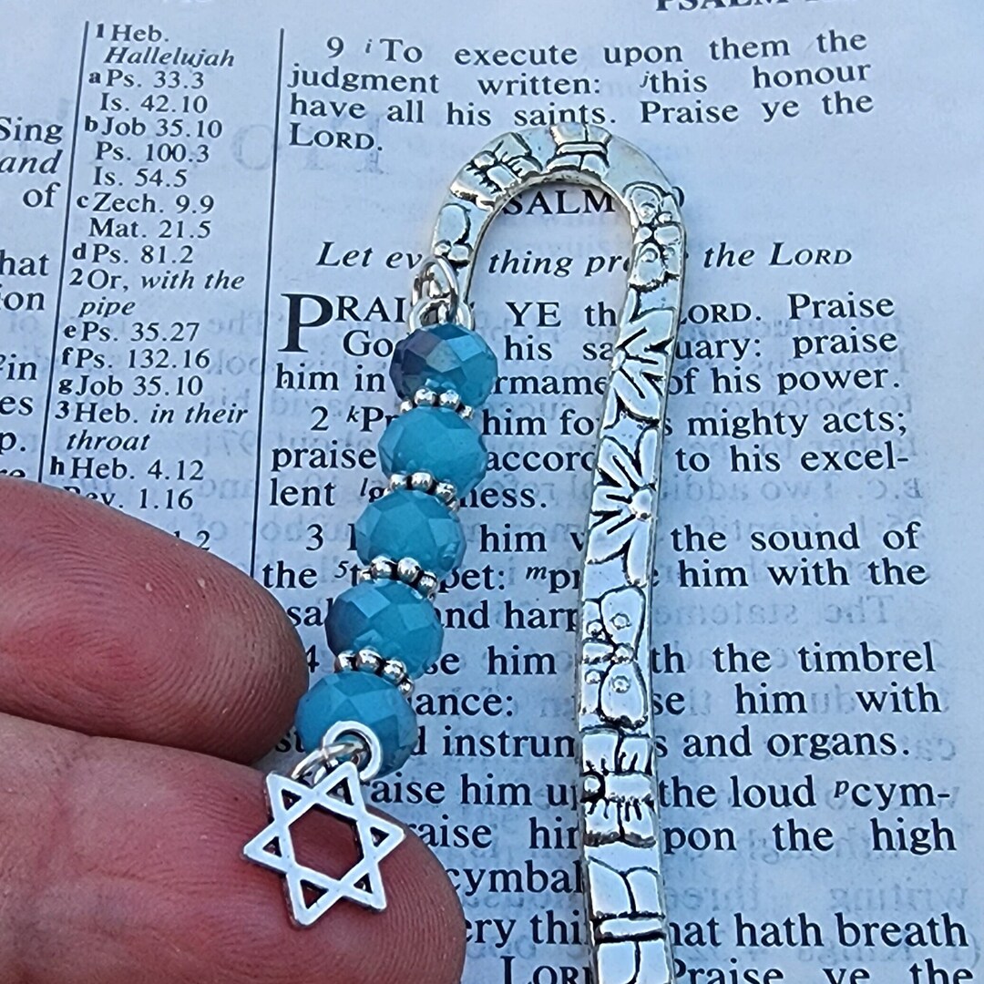 Star of David Flower Bookmark With Blue Glass Beads Shepherd Hook ...