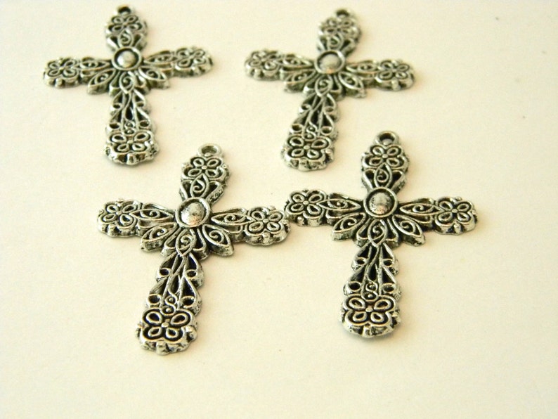 Fancy Cross Charms Set of 4 Silver Color 43x28mm - Etsy